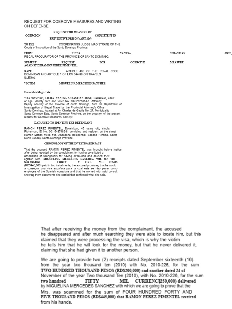 Coercive Measures Request for Fraud Case | PDF | Prosecutor | Dominican ...
