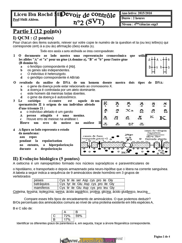 Dever de Controle N°2 - SVT - Bac Ciências Exp (2015-2016) Sra. Shili ...