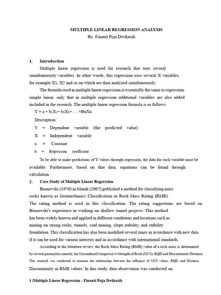Multiple Linear Regression Analysis | PDF | Regression Analysis ...
