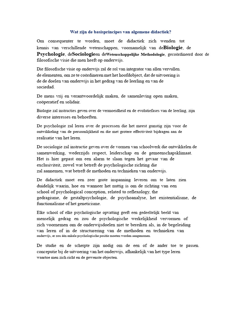 Wat zijn de basisprincipes van de algemene didactiek? | PDF