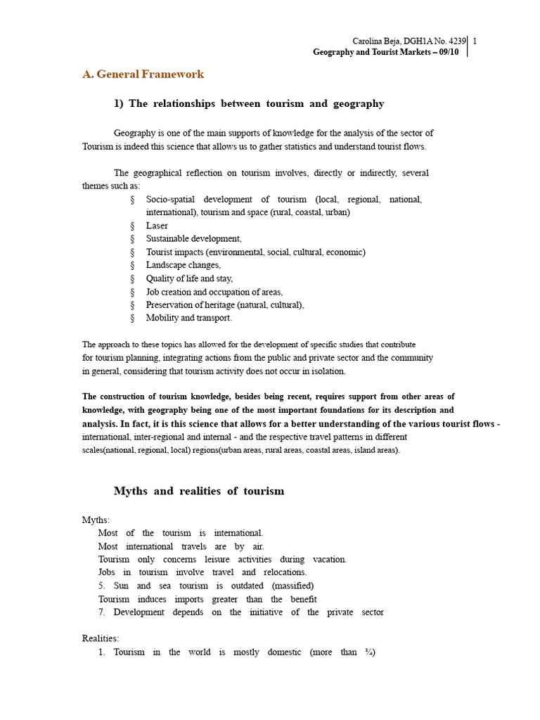 Geography Notes and Tourist Markets | PDF | Tourism | Transport