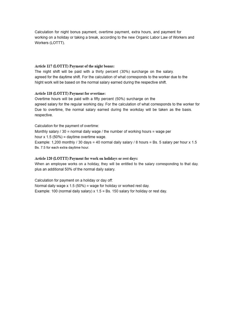 Calculation For The Night Bonus Payment | PDF