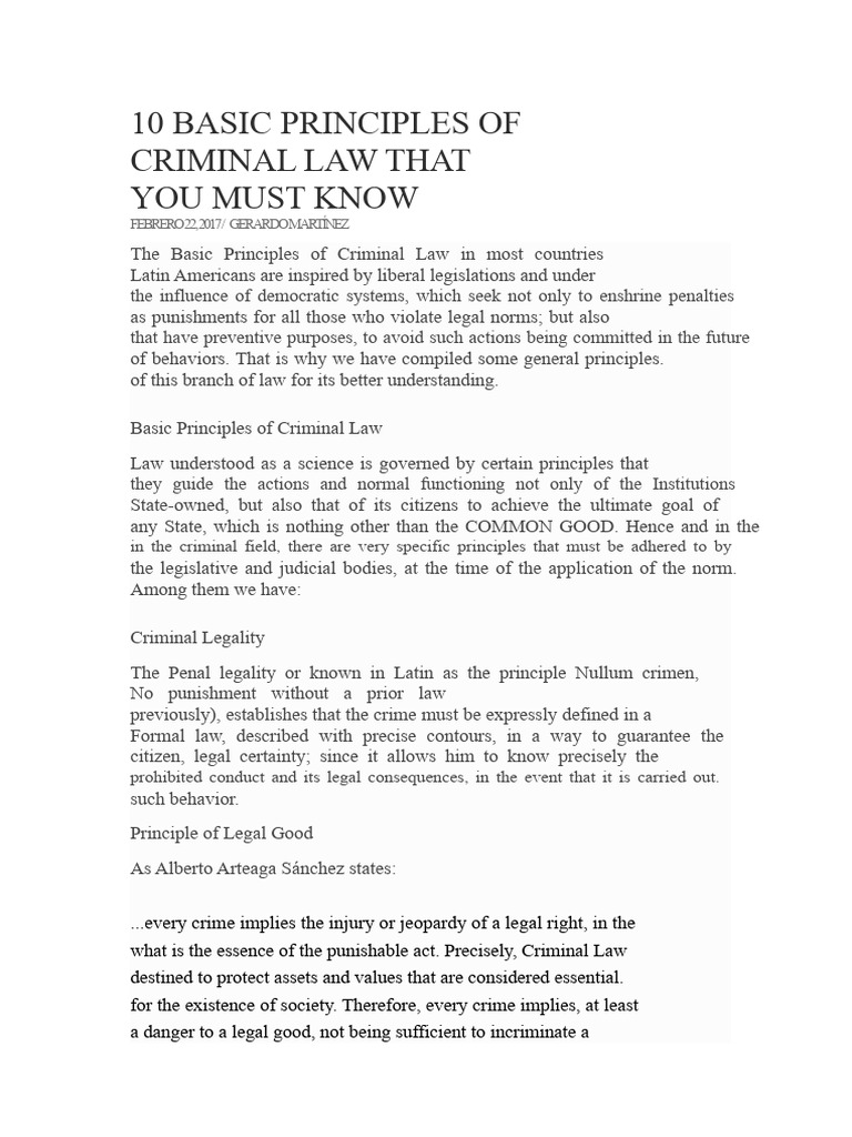 10 Basic Principles of Criminal Law That You Must | PDF | Crimes ...