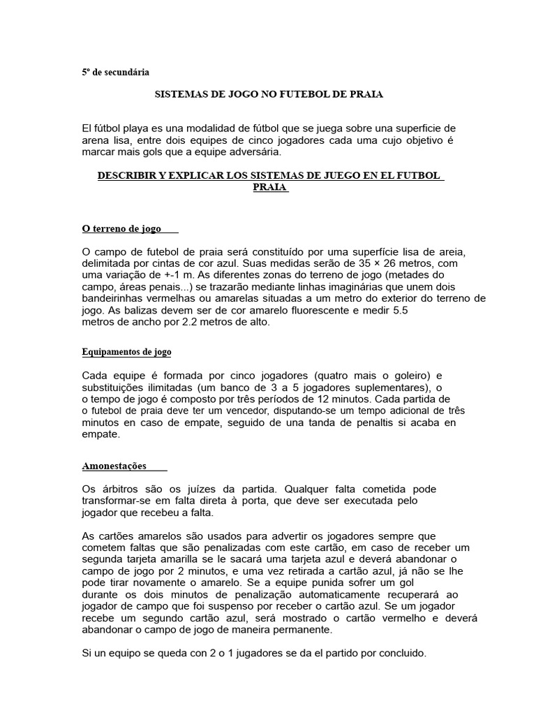Sistema de Jogo de Futebol de Praia | PDF | Futebol | Esportes atléticos
