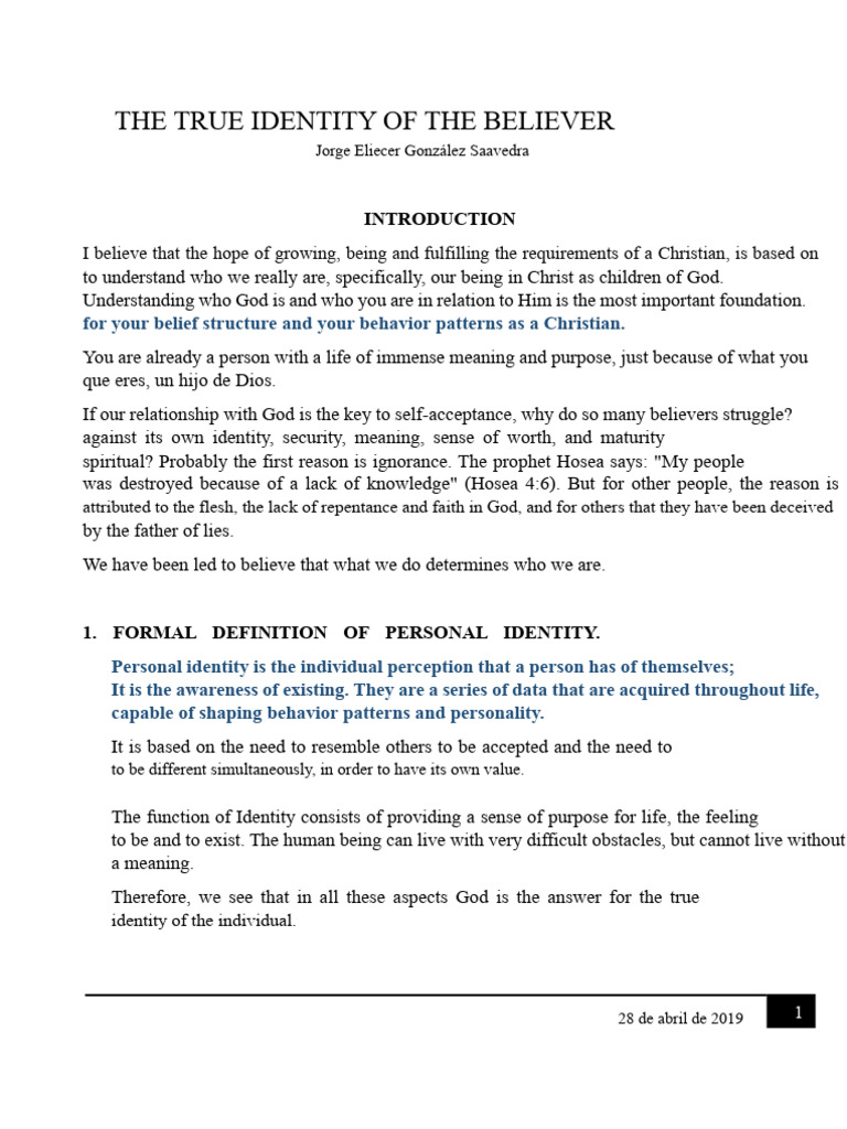 Understanding Believer's Identity in Christ | PDF | Identity (Social ...