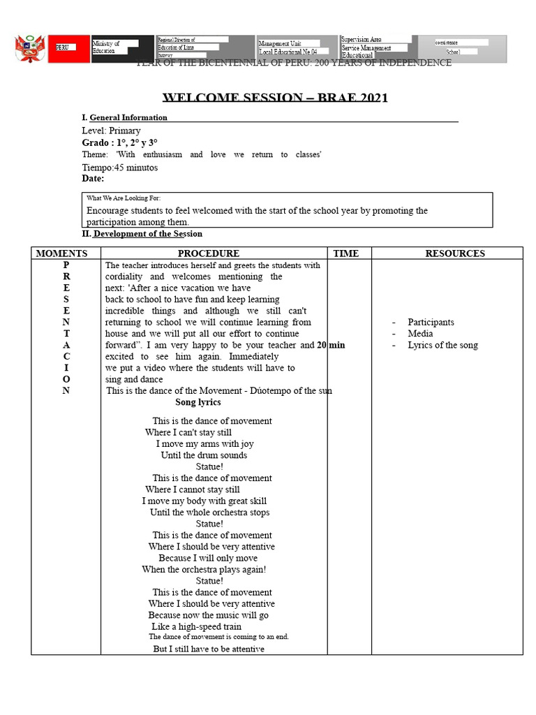 Welcome Session for Primary Students | PDF