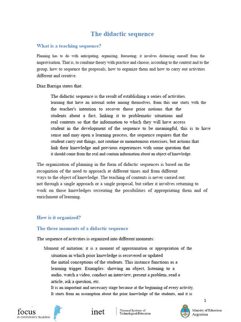 Guidelines for the development of a didactic sequence | PDF | Teachers ...