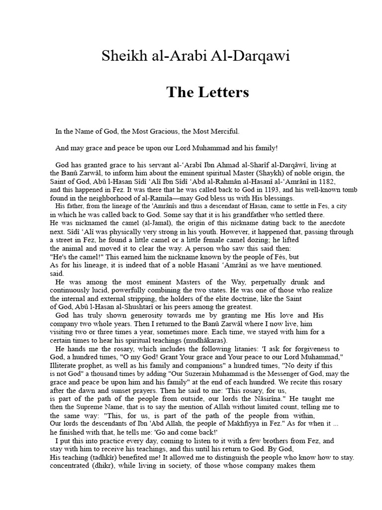 Letters On The Spiritual Path of Sheikh Moulay Darqawi | PDF | Sufism ...
