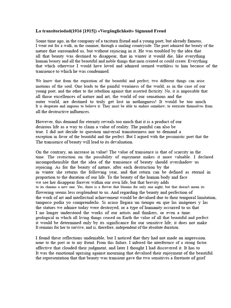 Transitoriness. Freud 1915-16 | PDF | Beauty | Psychological Concepts