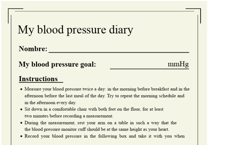 Downloadable My Blood Pressure Diary | PDF