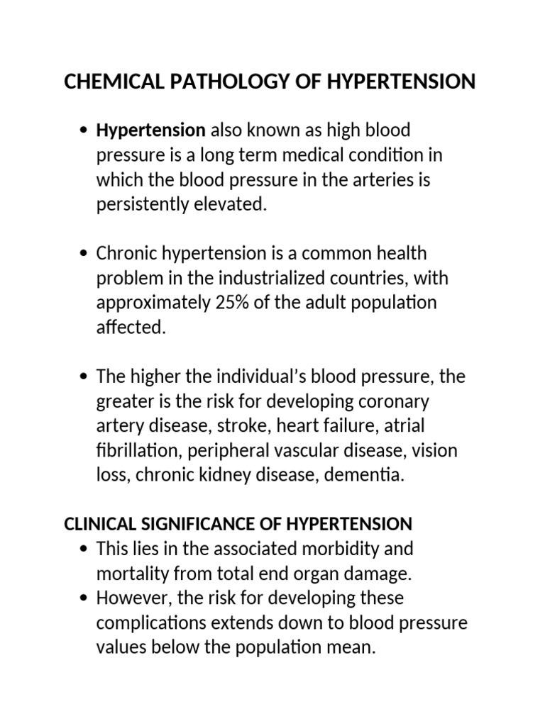 Chemical Pathology of Hypertension | PDF | Blood Pressure | Hypertension
