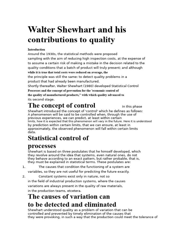 Shewhart's Impact on Quality Control | PDF | Methodology