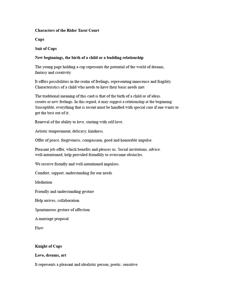 Rider Tarot Court Card Meanings | PDF | Love | Leadership