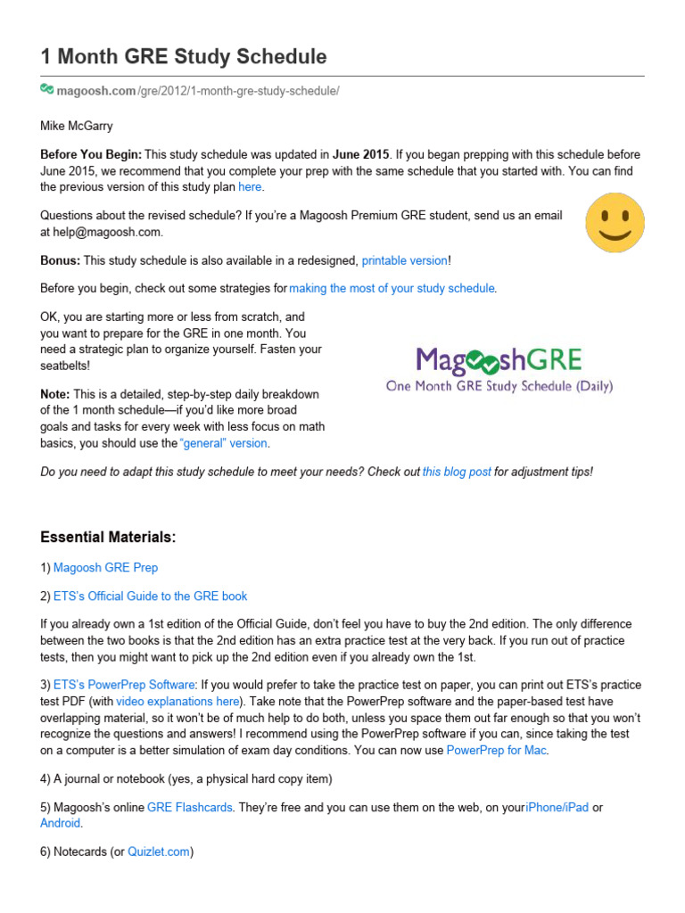 1 Month GRE Study Schedule | PDF | Graduate Record Examinations | Sleep