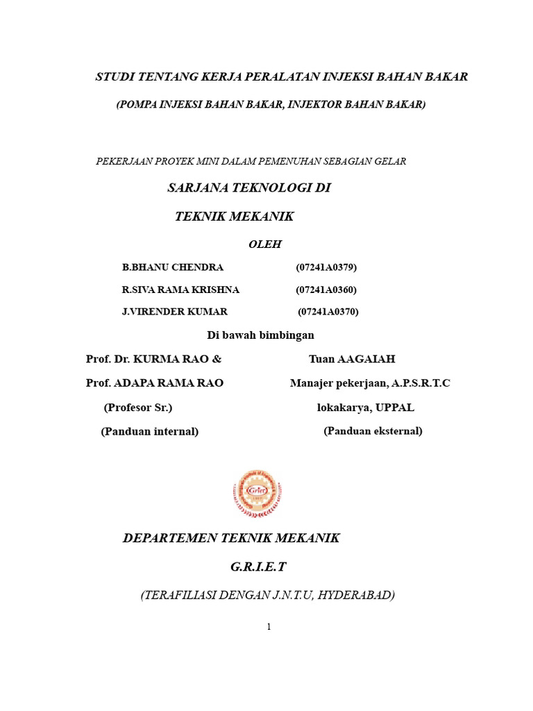 Studi Kerja Peralatan Injeksi Bahan Bakar | PDF