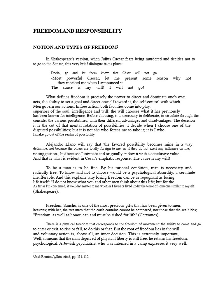 Freedom and Responsibility | PDF | Free Will | Choice