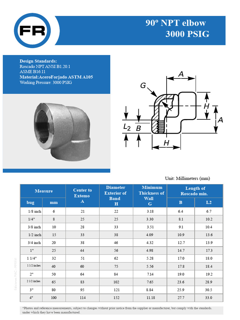 90º NPT Elbow Specifications 3000 PSIG | PDF | Metalworking