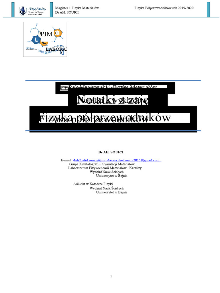 Kurs fizyki półprzewodników M1 Materiały V-2019-2020 | PDF