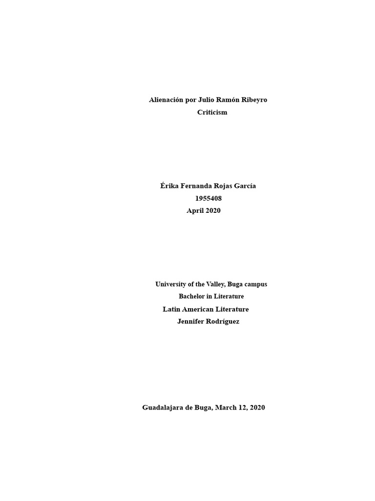 Alienation by Julio Ramón Ribeyro critique.docx | PDF