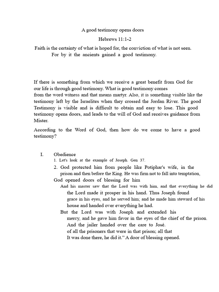 A Good Testimony Opens Doors | PDF | Theology | Religious Belief And ...