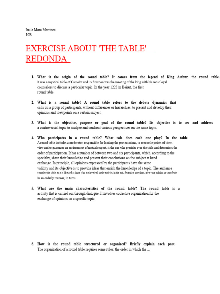 Exercise About "The Round Table" | PDF