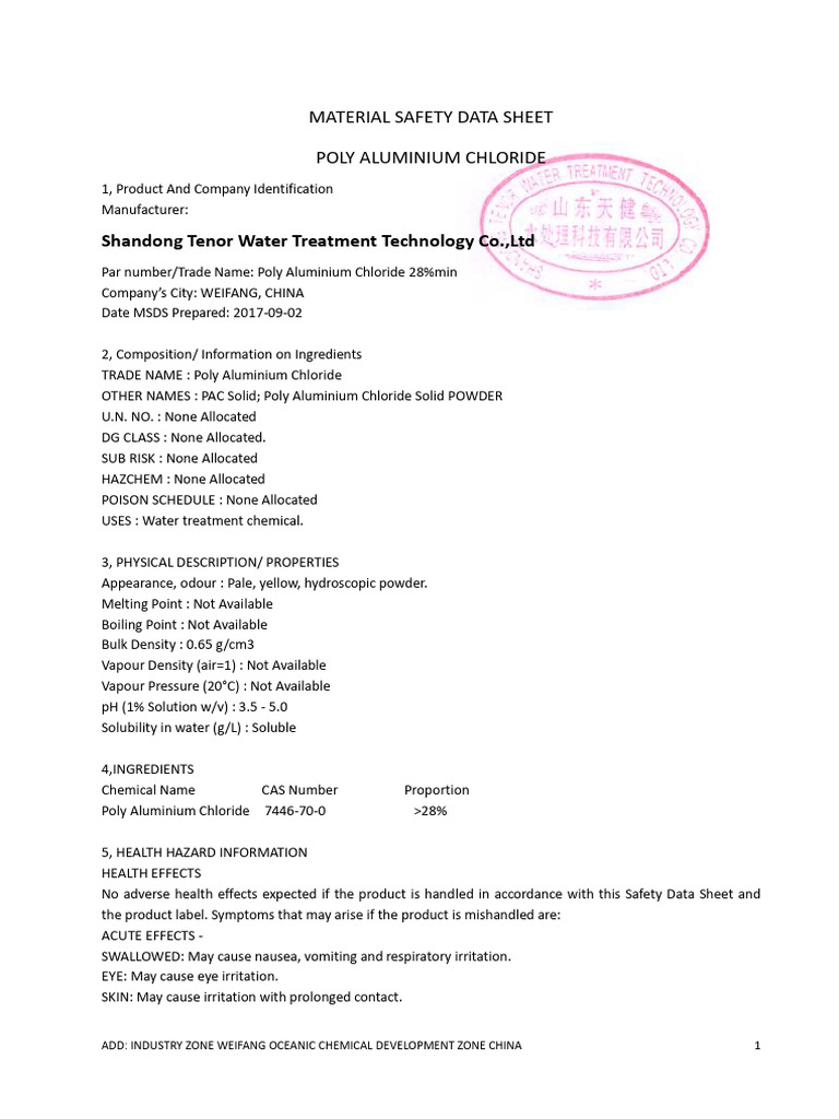 Msds Pac Industri | PDF | Personal Protective Equipment | Dangerous Goods