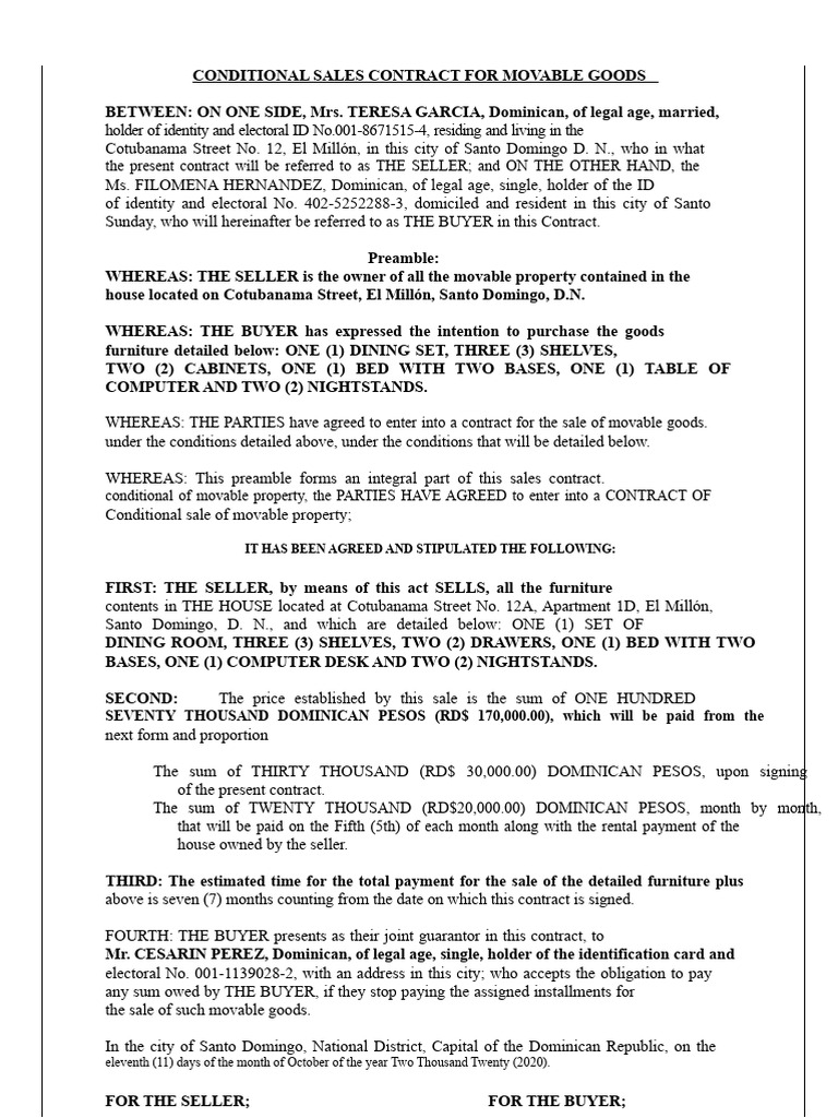 Conditional Sale Contract of Personal Property Lucia Geraldo | PDF ...