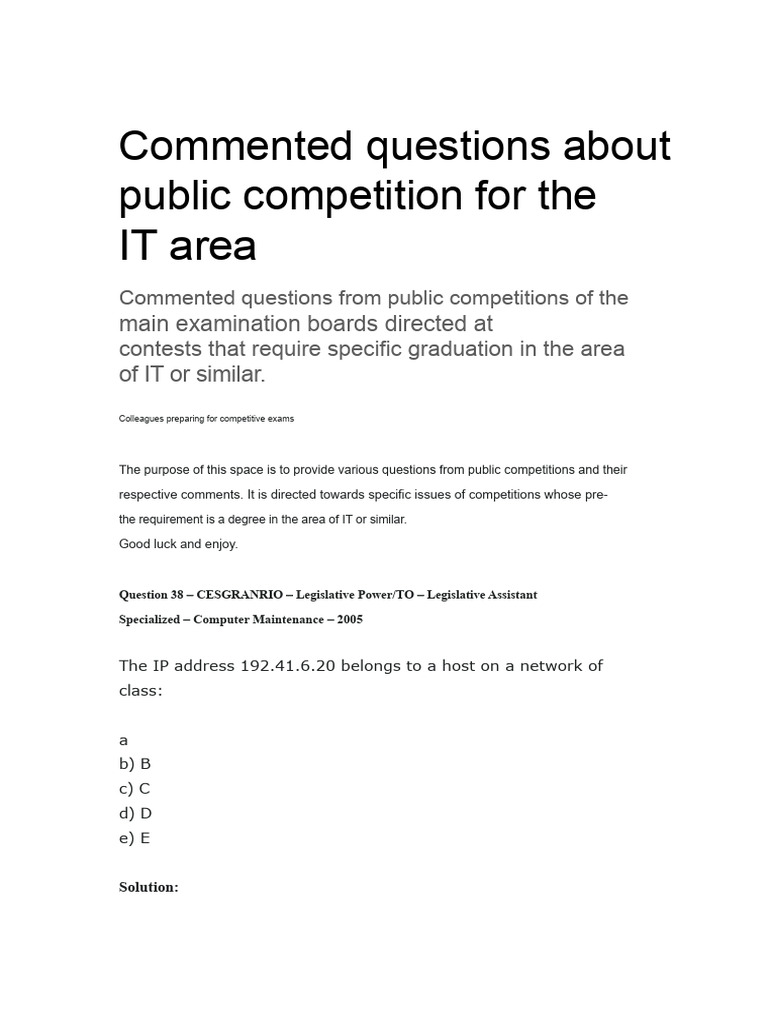 Commented Questions for Public Competition in the IT Field | PDF | Bit ...