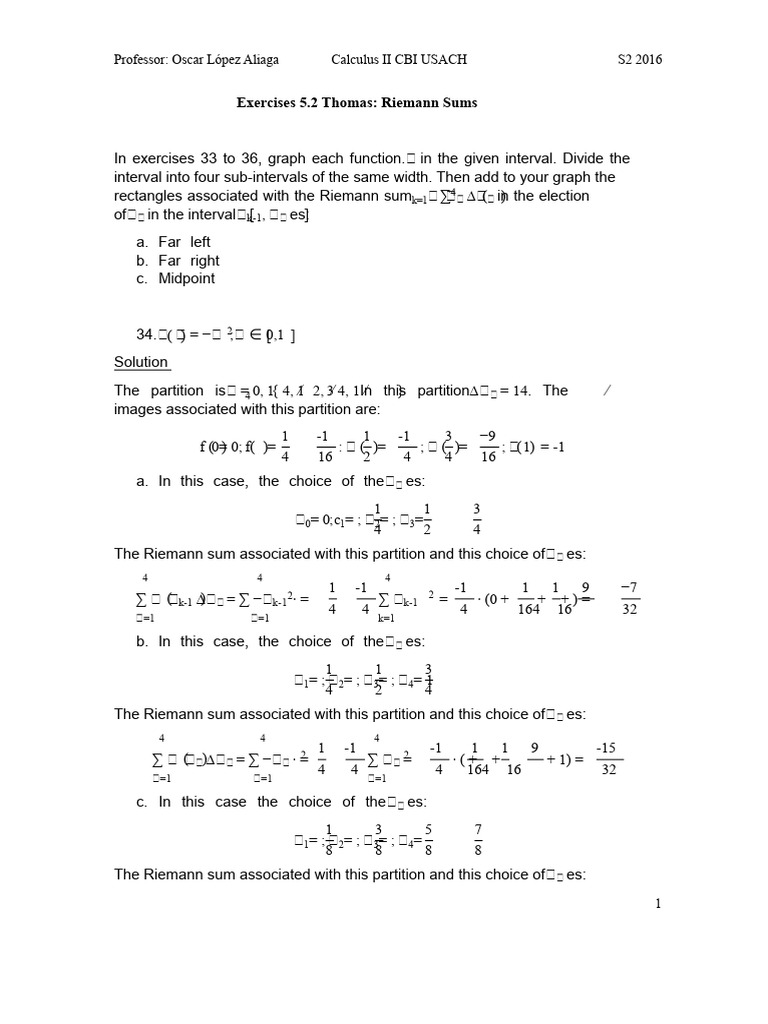 Riemann Sums Exercises for Calculus II | PDF | Integral | Mathematical ...