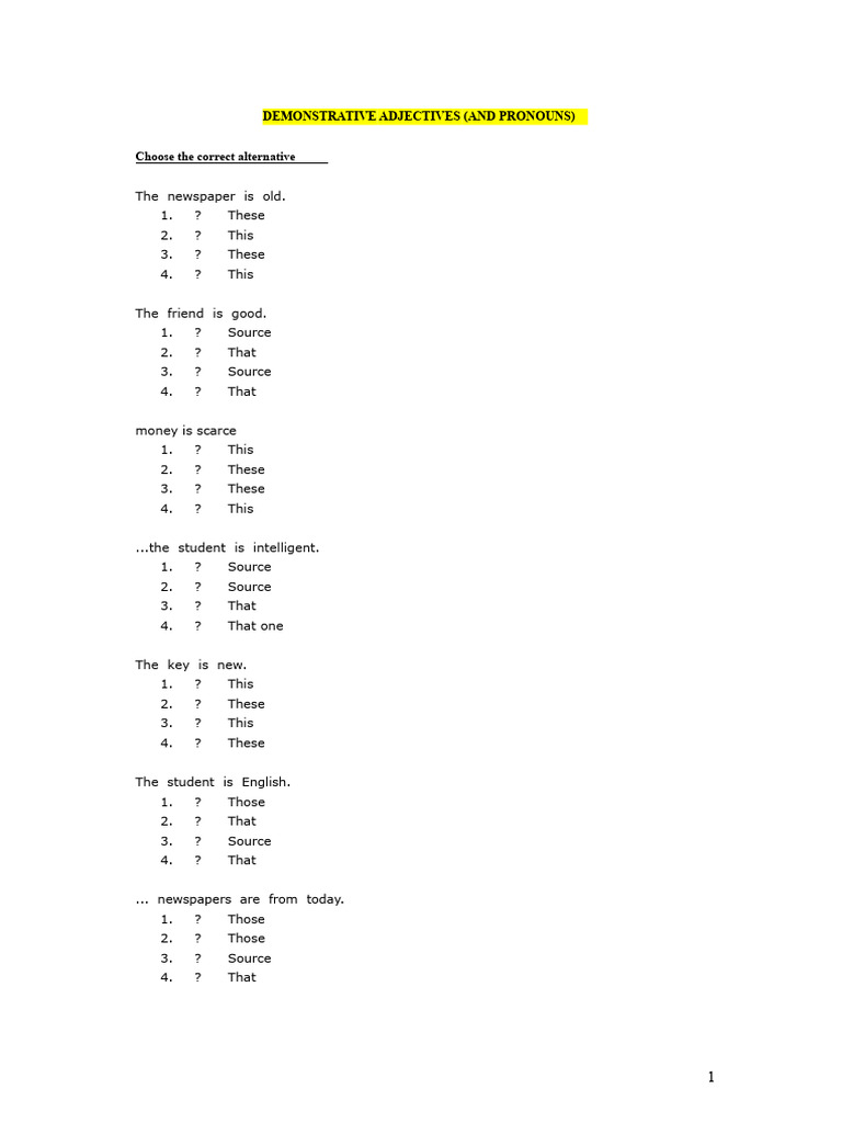 Demonstrative Adjectives (And Pronouns) | PDF | Grammar | Syntax
