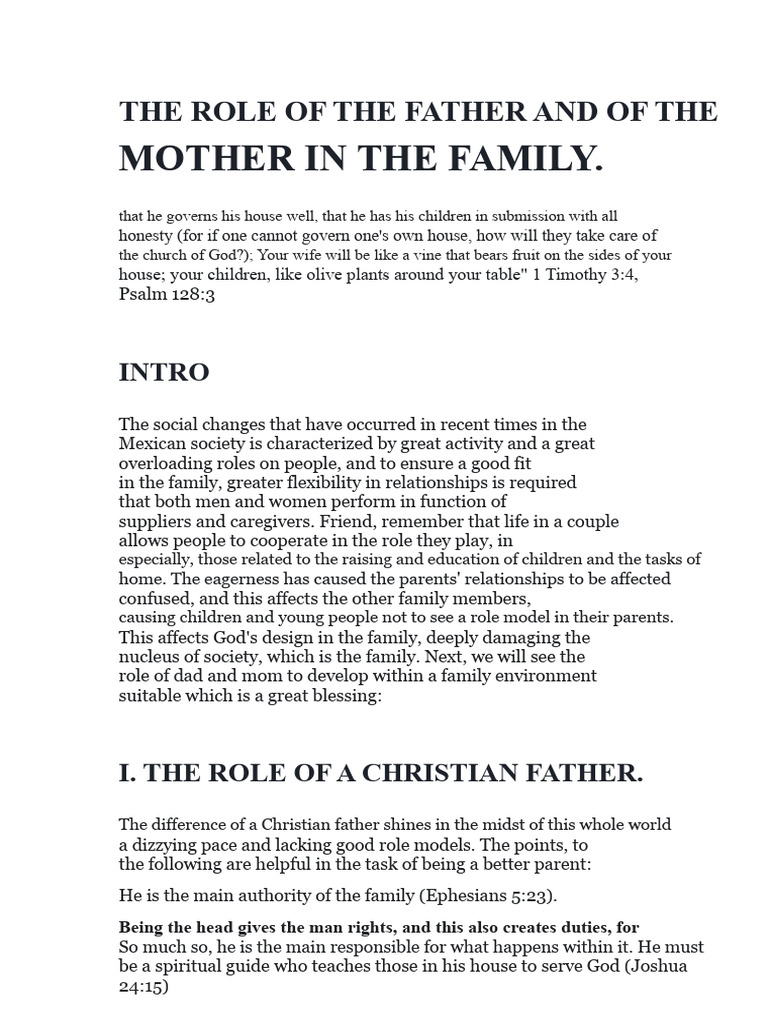 Roles of Parents in Family Dynamics | PDF | Behavioural Sciences