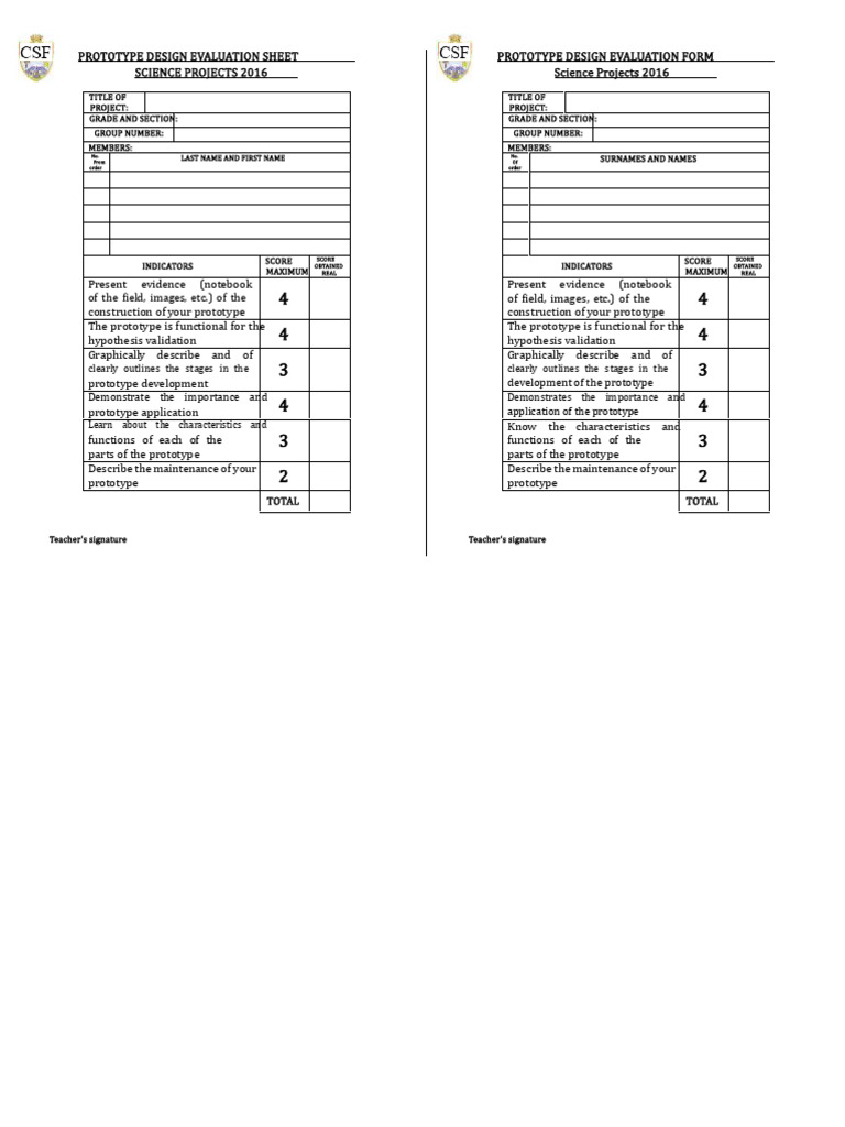 EVALUATION SHEET FOR SCIENCE PROJECT PROTOTYPES 2016.pdf | PDF ...