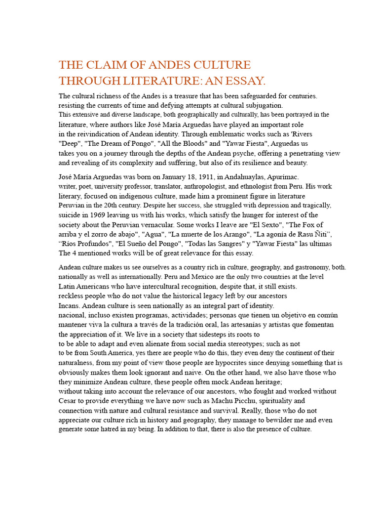 The Reclamation of Andean Culture Through Literature | PDF