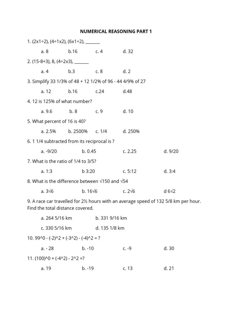 Numerical Reasoning Practice Questions | PDF | Arithmetic