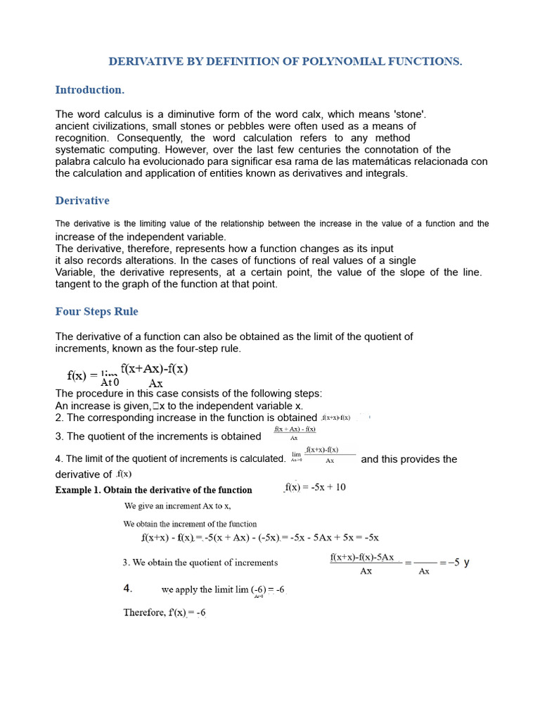 derivative by definition of polynomial functions (1) | PDF | Derivative ...
