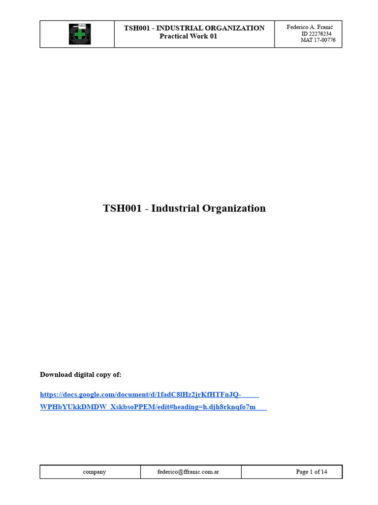 Industrial Organization Case Study Report | PDF | Menu | First Aid