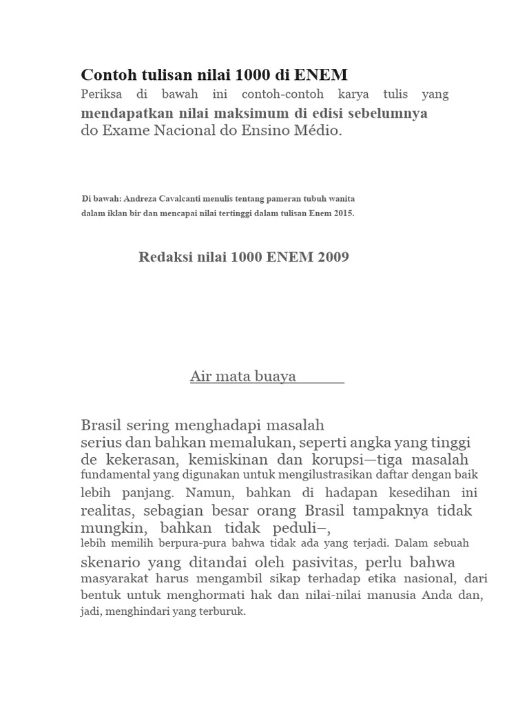 Contoh Tulisan Nilai 1000 Di ENEM | PDF