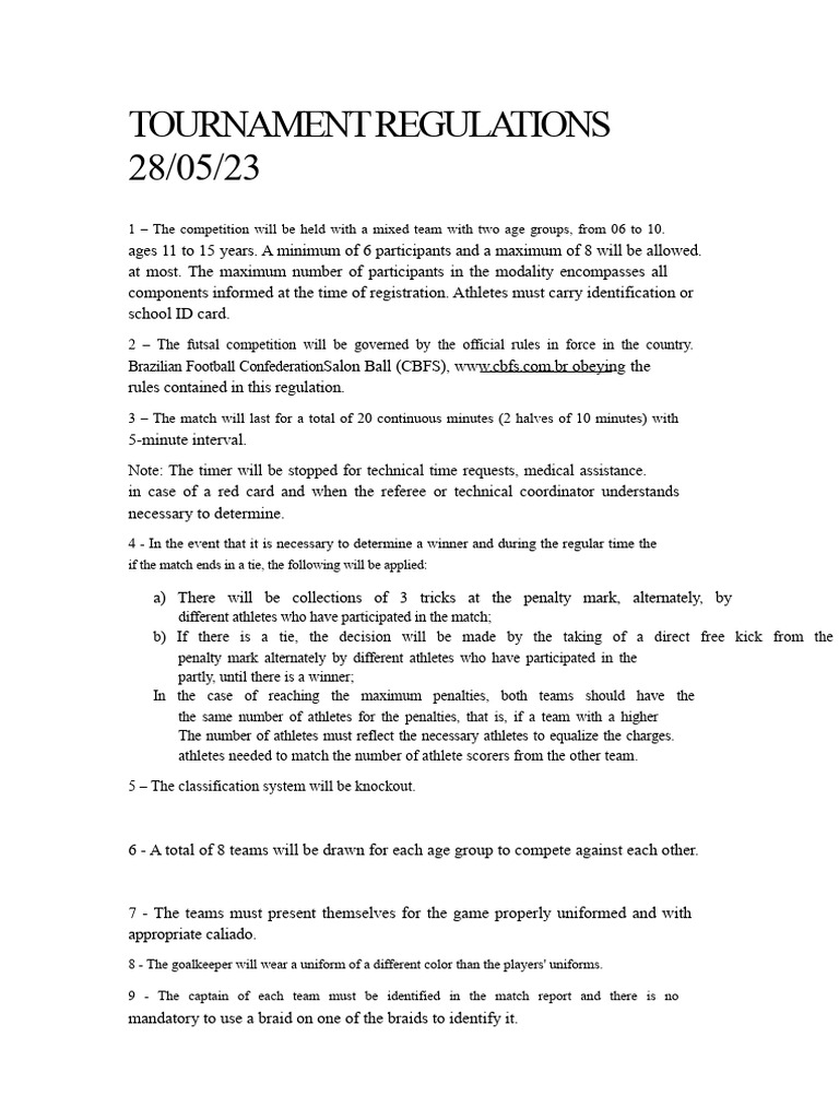 Tournament regulations | PDF | Team Sports | Sports Rules And Regulations