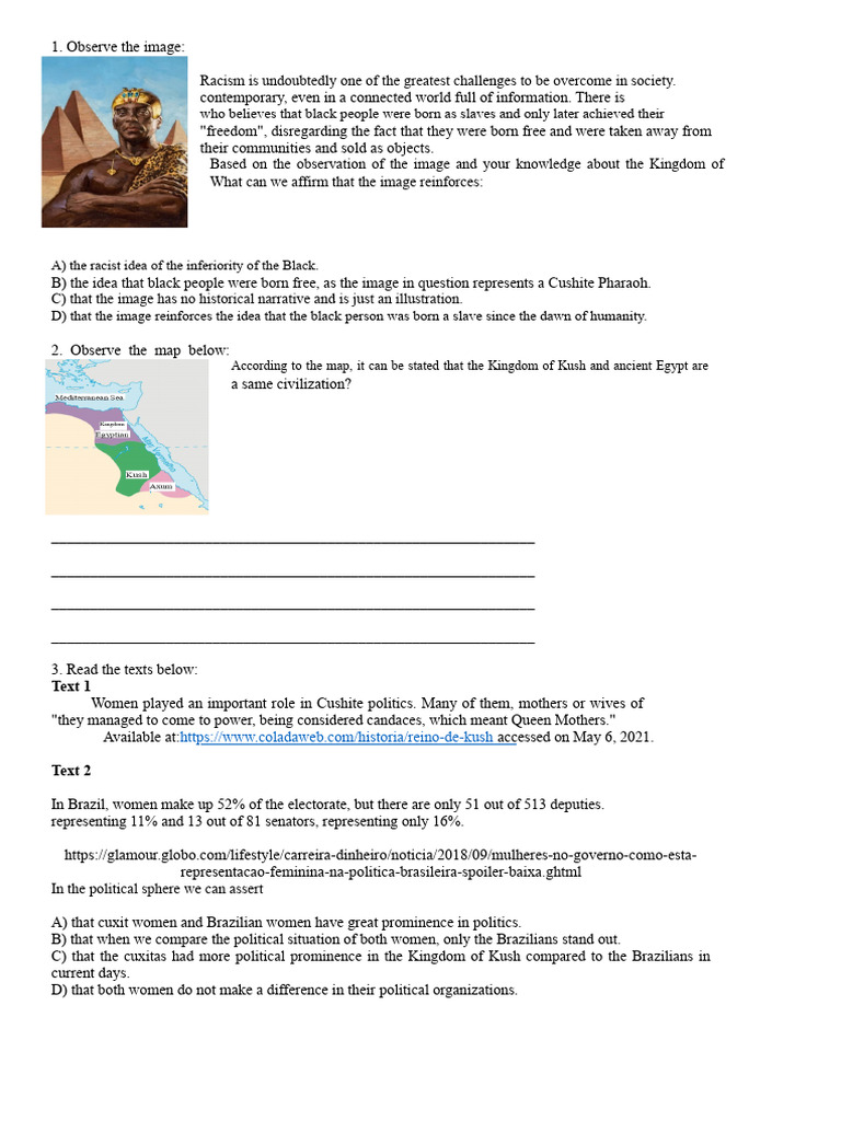 6th Year Activity With the Kingdom of Kush | PDF | Ancient Egypt | Racism