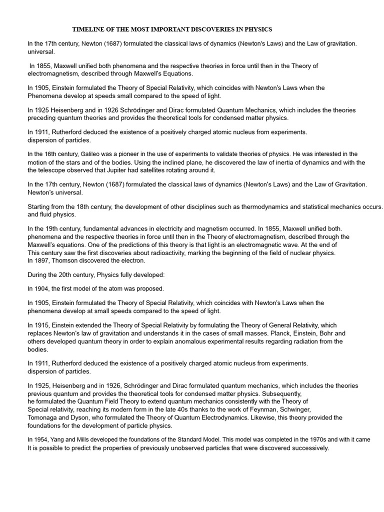 Timeline of The Most Important Discoveries in Physics | PDF | Physics ...