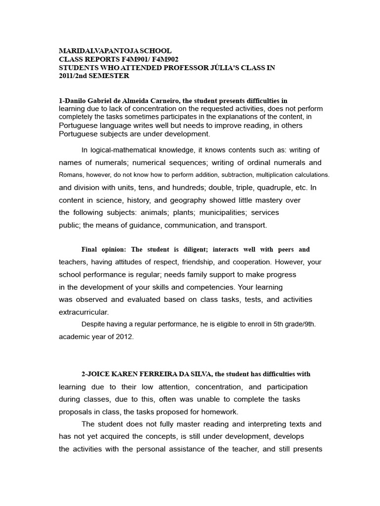 4th Year Report Prof. Júlia | PDF | Teachers | Learning