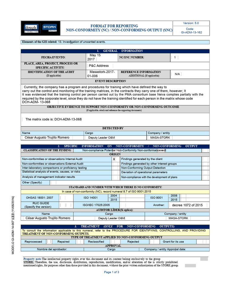 Format For Reporting Non-Conformity (NC) Non-Conforming Product (PNC ...