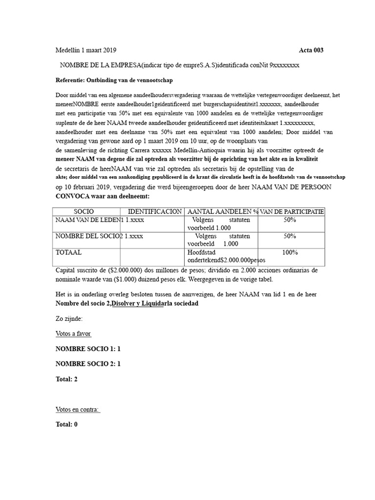 Model Akte Van Ontbinding Van Vennootschap | PDF