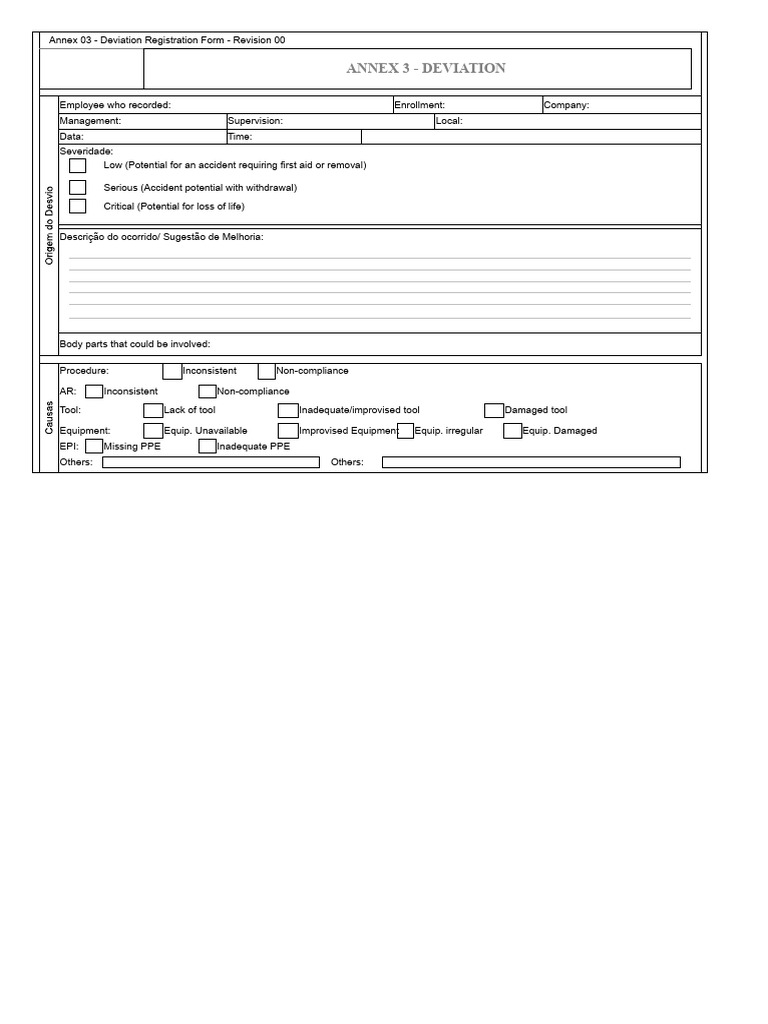 Annex 03 Deviation Registration Form | PDF