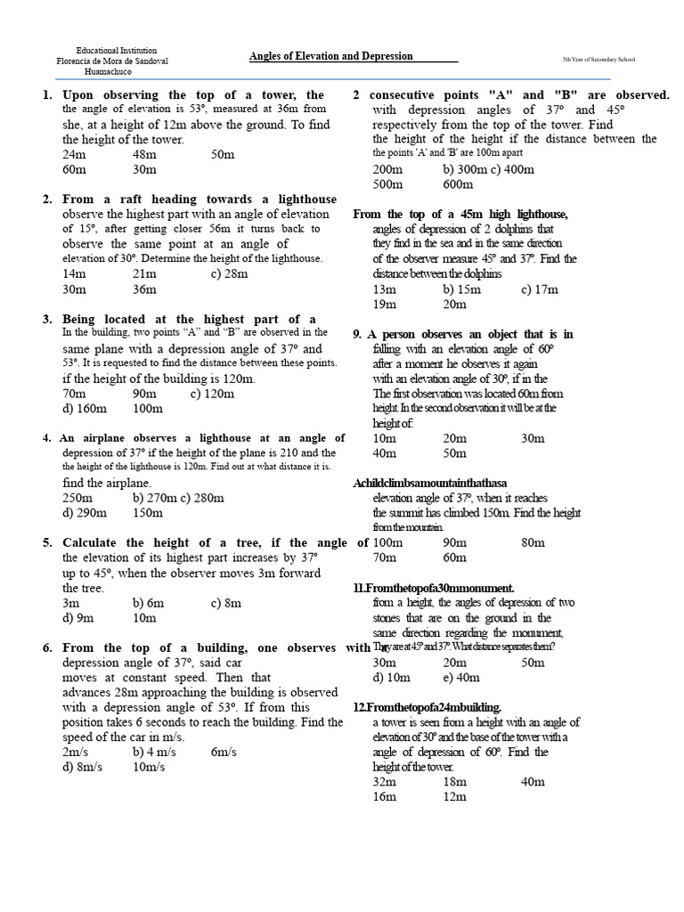 Elevation angles 5° - Practice | PDF | Trigonometric Functions | Geometric Measurement