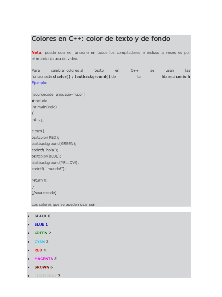 Colores en C | PDF | C ++ | Comunicación