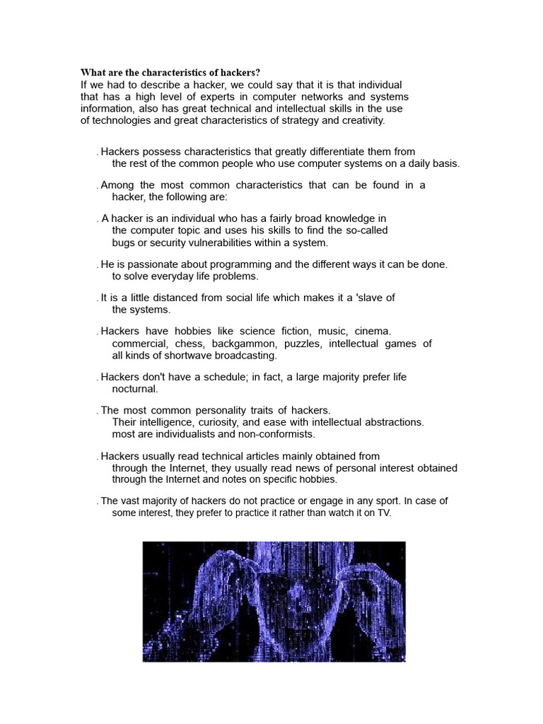 Characteristics of Hackers Explained | PDF