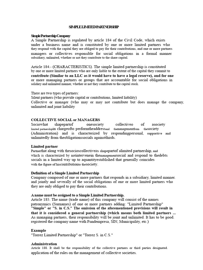 Limited Partnership | PDF | Partnership | Limited Partnership