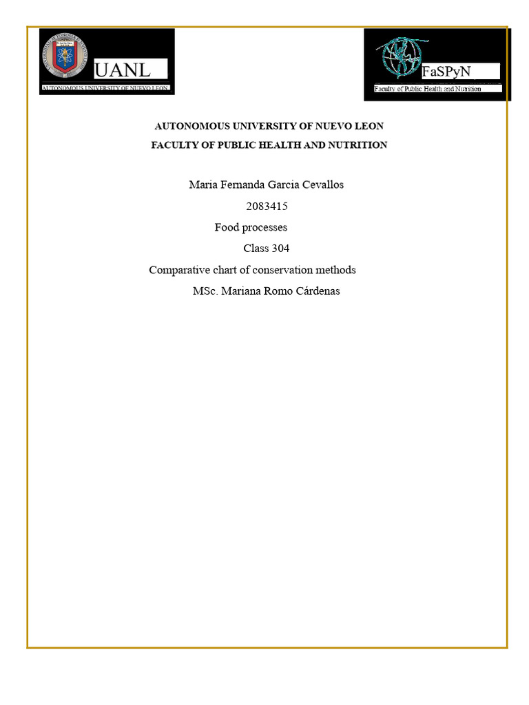 Food Preservation Methods Comparison Chart | PDF | Food Preservation ...