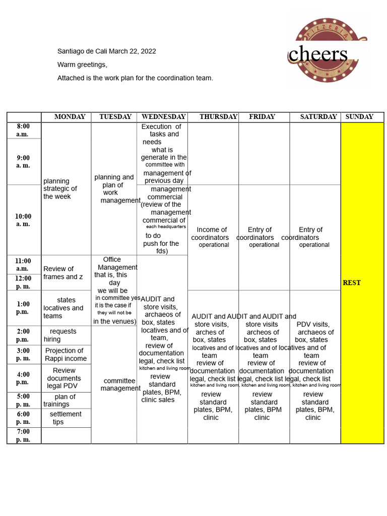 Work Plan For The Director of Operations and Operational Coordinators ...
